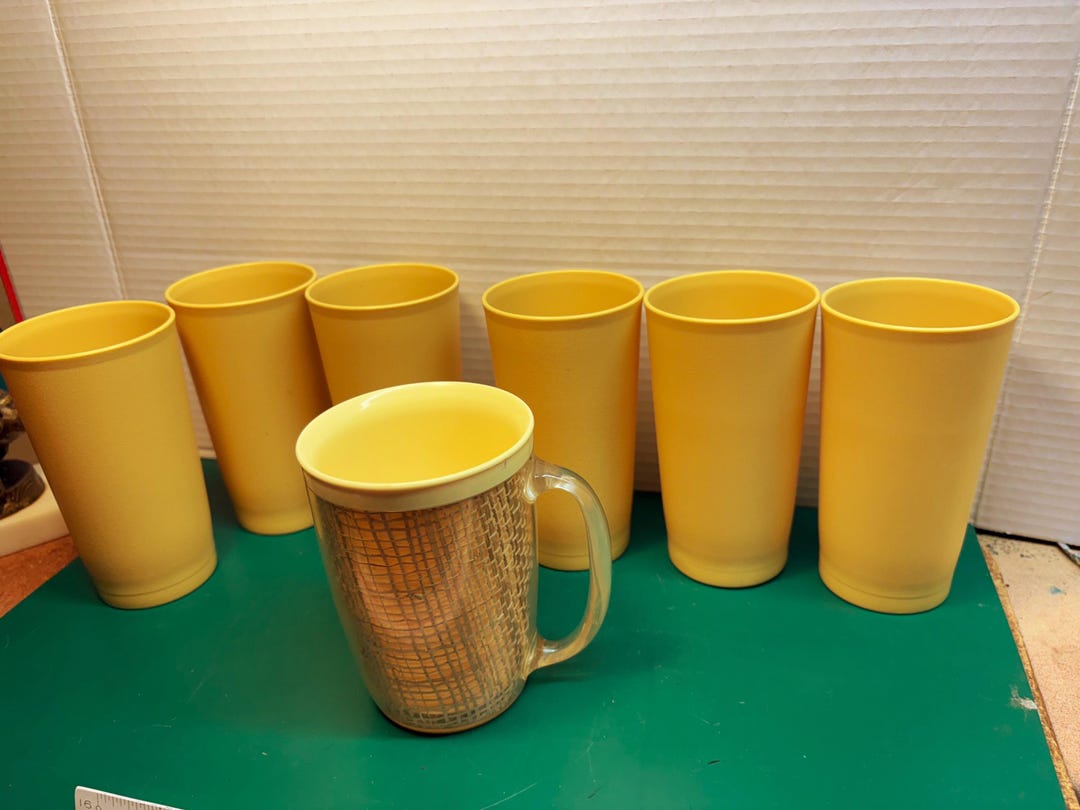 Six Tupperware Cups and Mug Yellow Mustard Vintage - Etsy