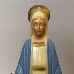 Virgin Mary Plastic Holy Water Holder Figure Vintage Catholic Item Blue ...
