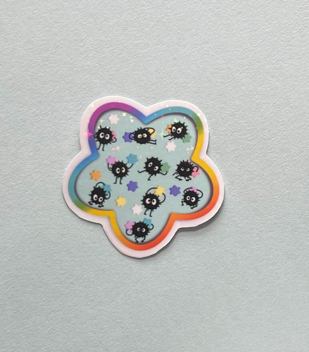 Rainbow Sparkle Holographic Sticker Soot Sprite With Sprinkles Stars ...