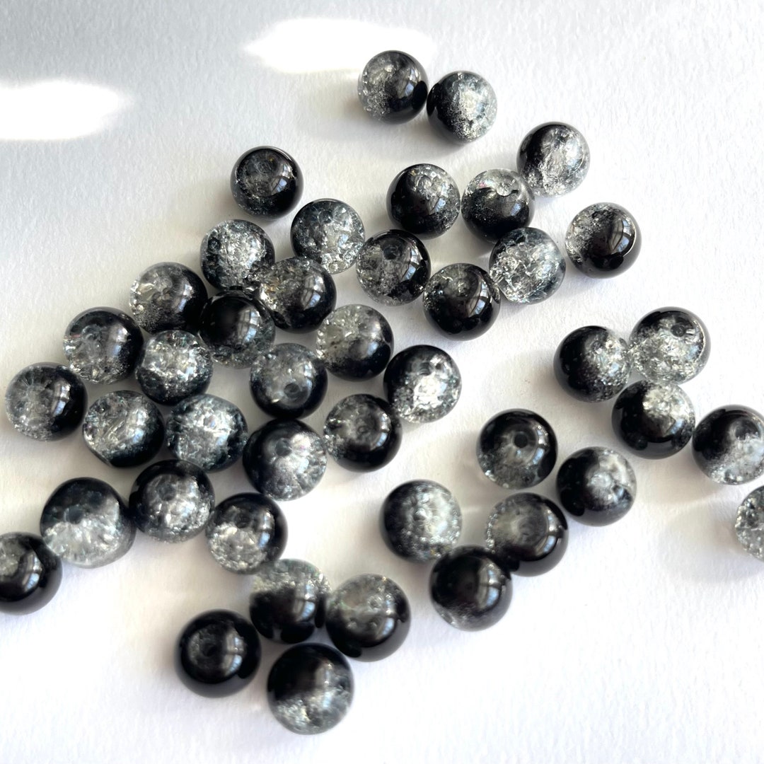 22 - 8mm Black and Clear Crackle Crystal Beads #1507 ••••• - Etsy