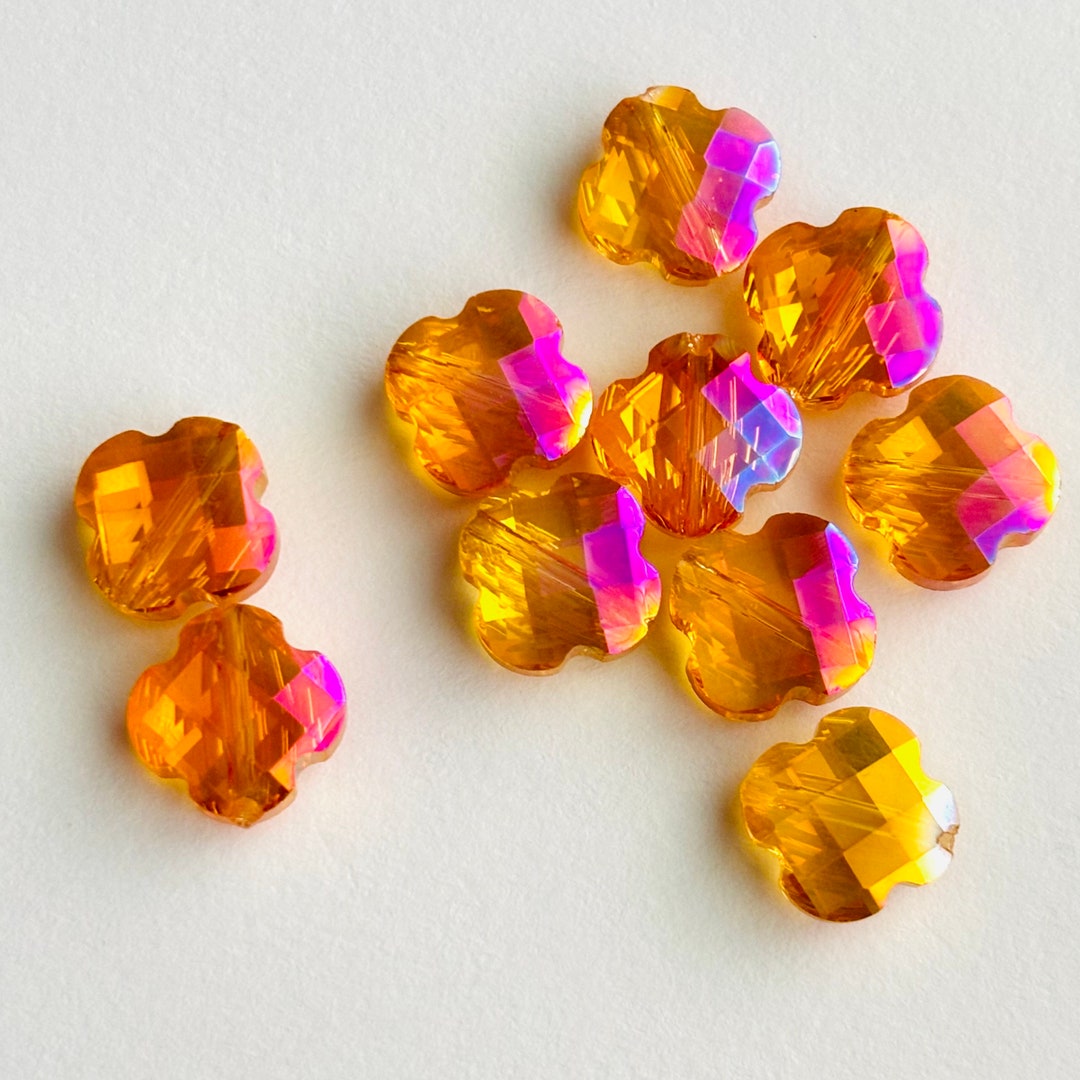 10 - 12mm Orange Hot Pink AB Clover Shape Crystal Glass Beads #3841 ...