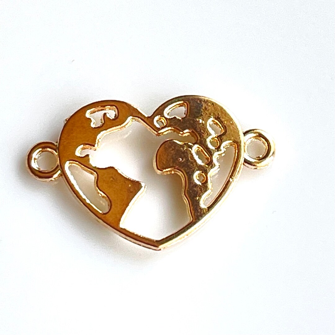 5 - Gold Heart Shaped World Connector #113 - Etsy