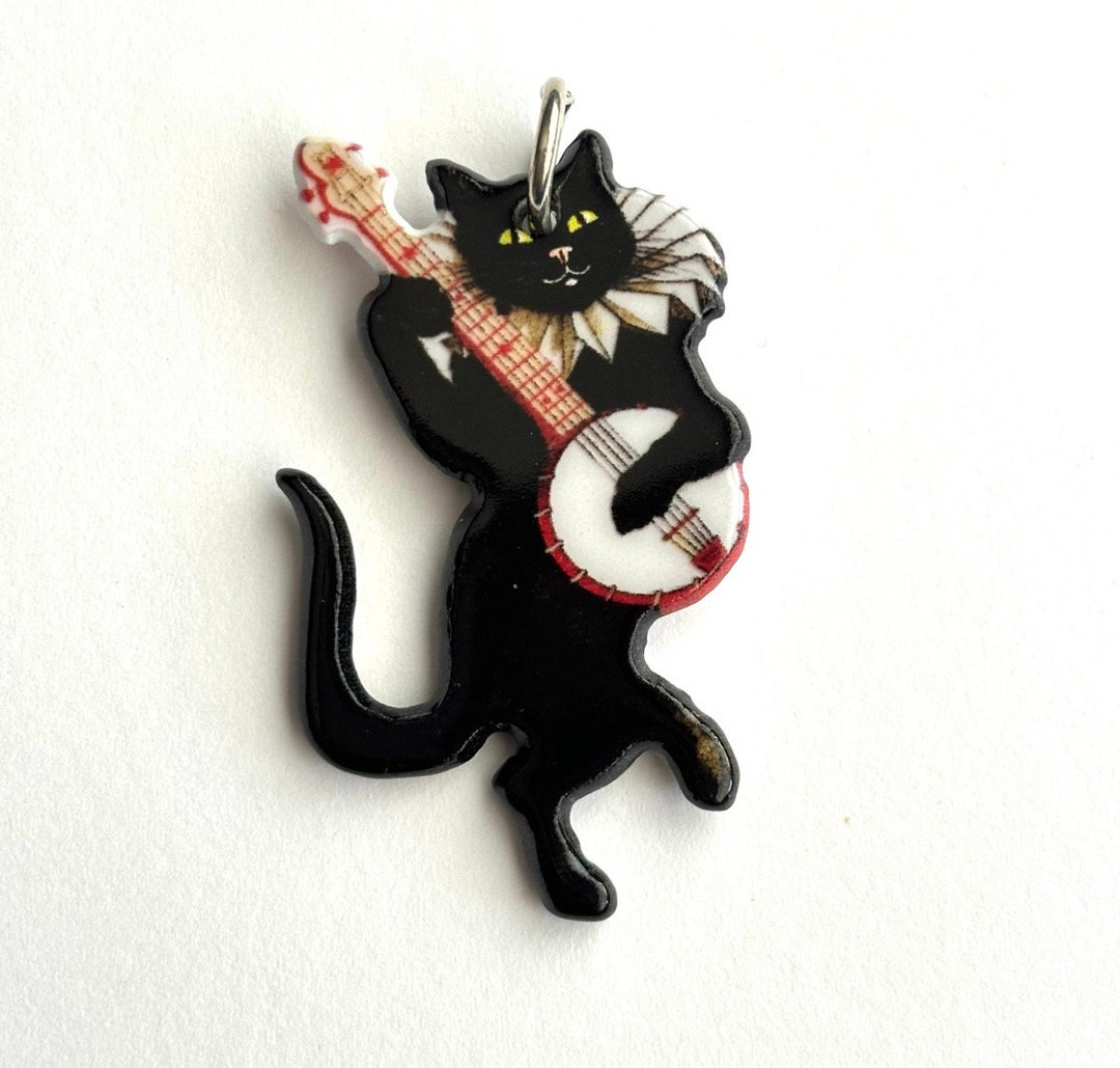 2 Victorian Cat With Banjo Acrylic Charms 5026 - Etsy