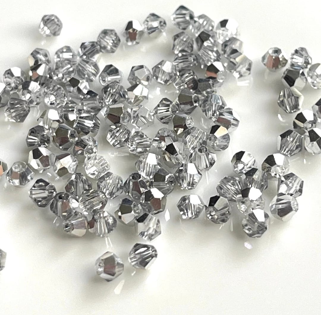 100 3mm Half Silver Bicone Crystal Beads 6137 - Etsy