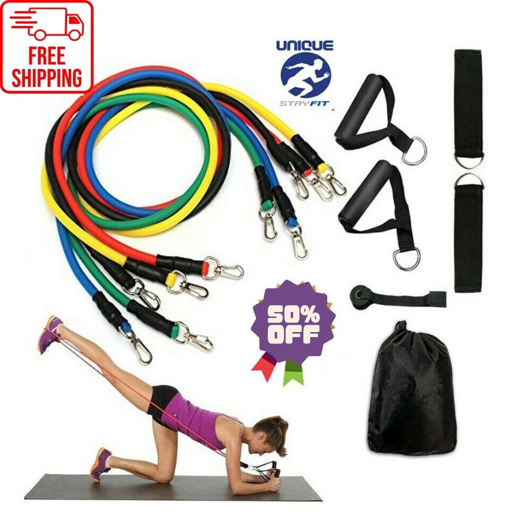12 Piece Set Resistance Bands Home Gym Yoga Free Cary Bag Full Body ...