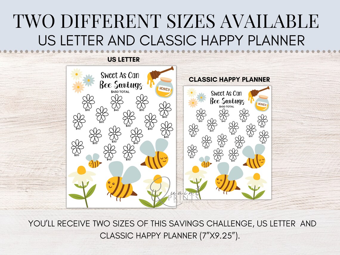 Sweet as Can Bee Savings Challenge Bee Savings Tracker - Etsy