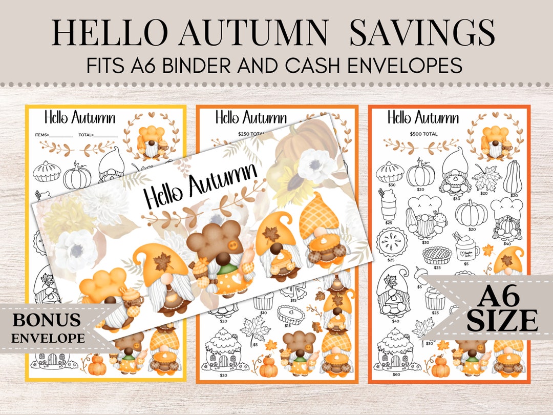 Gnome Hello Autumn Savings | Fall Savings Challenge | A6 Savings ...