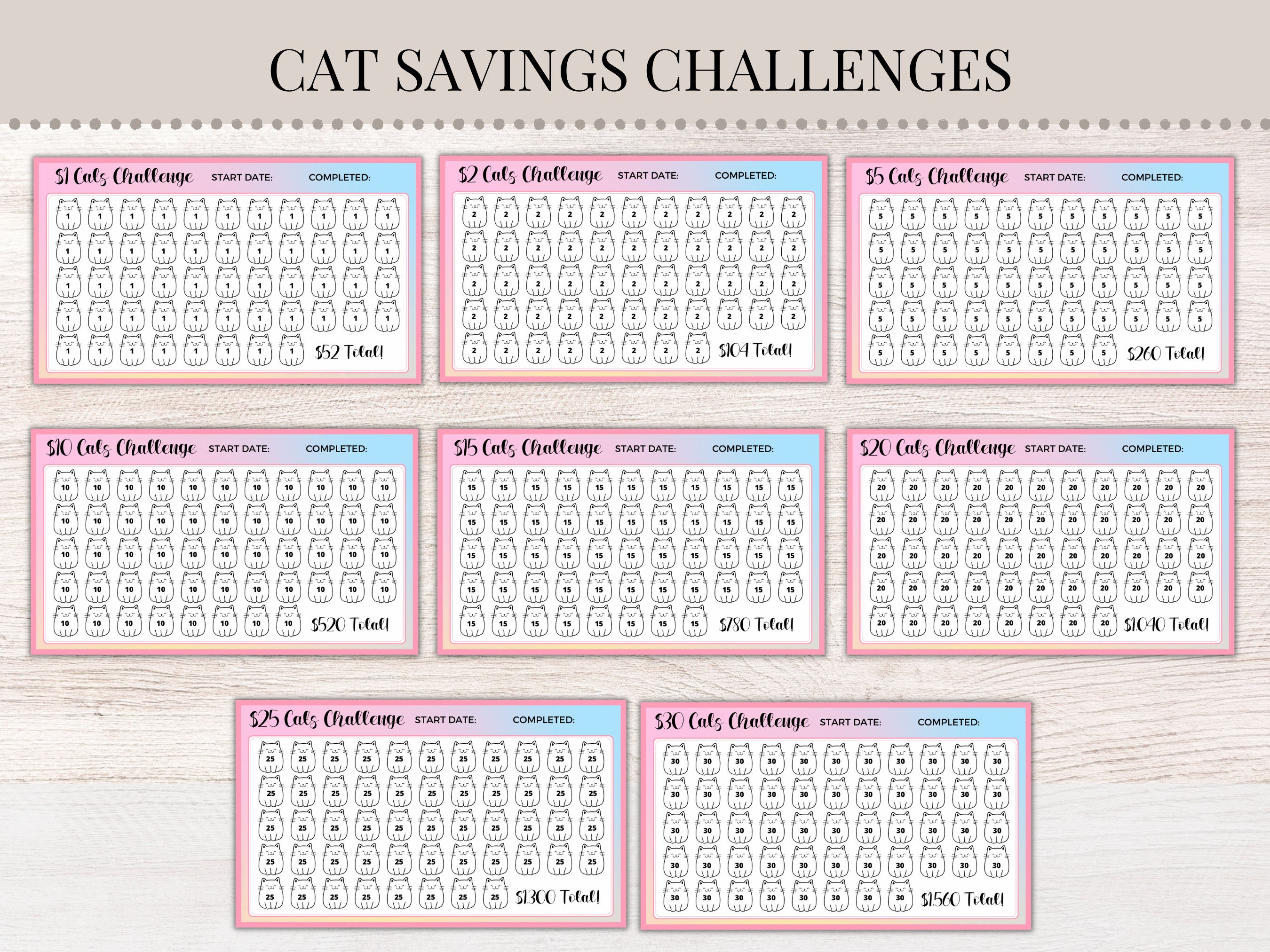 Cat Savings Challenge Savings Challenge Bundle Savings - Etsy