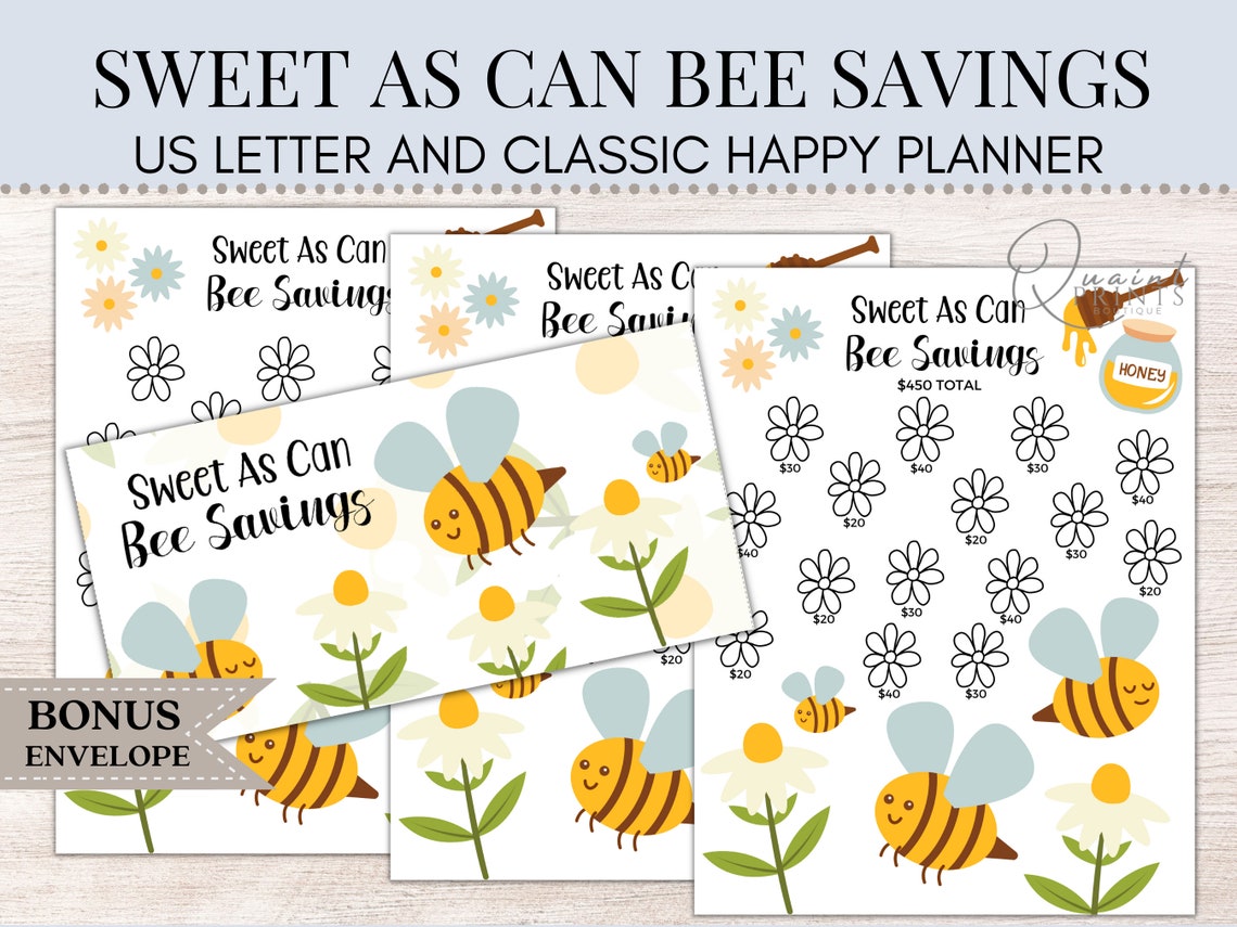 Sweet as Can Bee Savings Challenge Bee Savings Tracker - Etsy