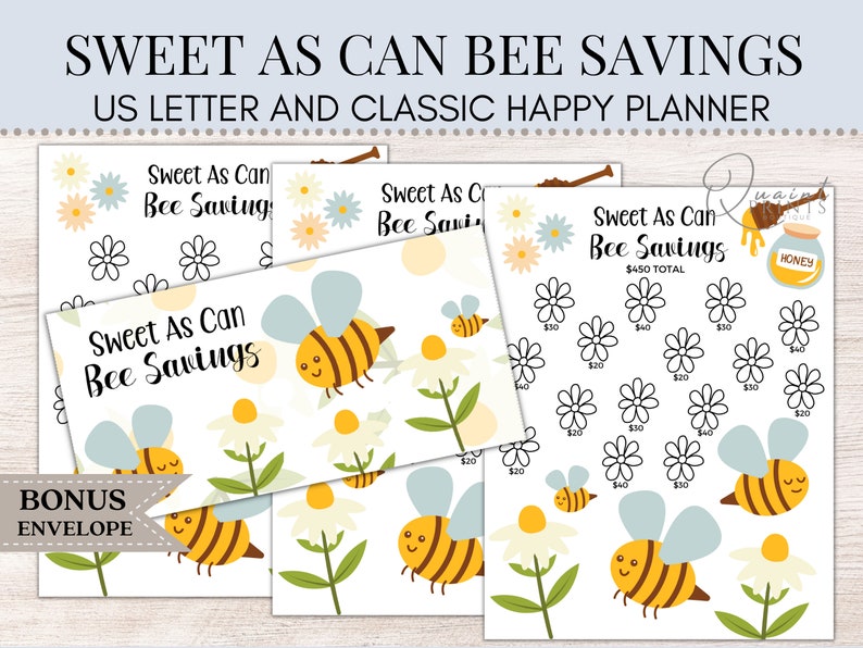 Sweet as Can Bee Savings Challenge Bee Savings Tracker - Etsy