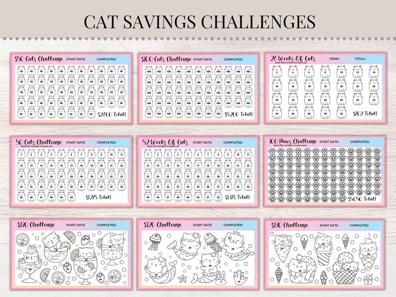 Cat Savings Challenge Savings Challenge Bundle Savings - Etsy