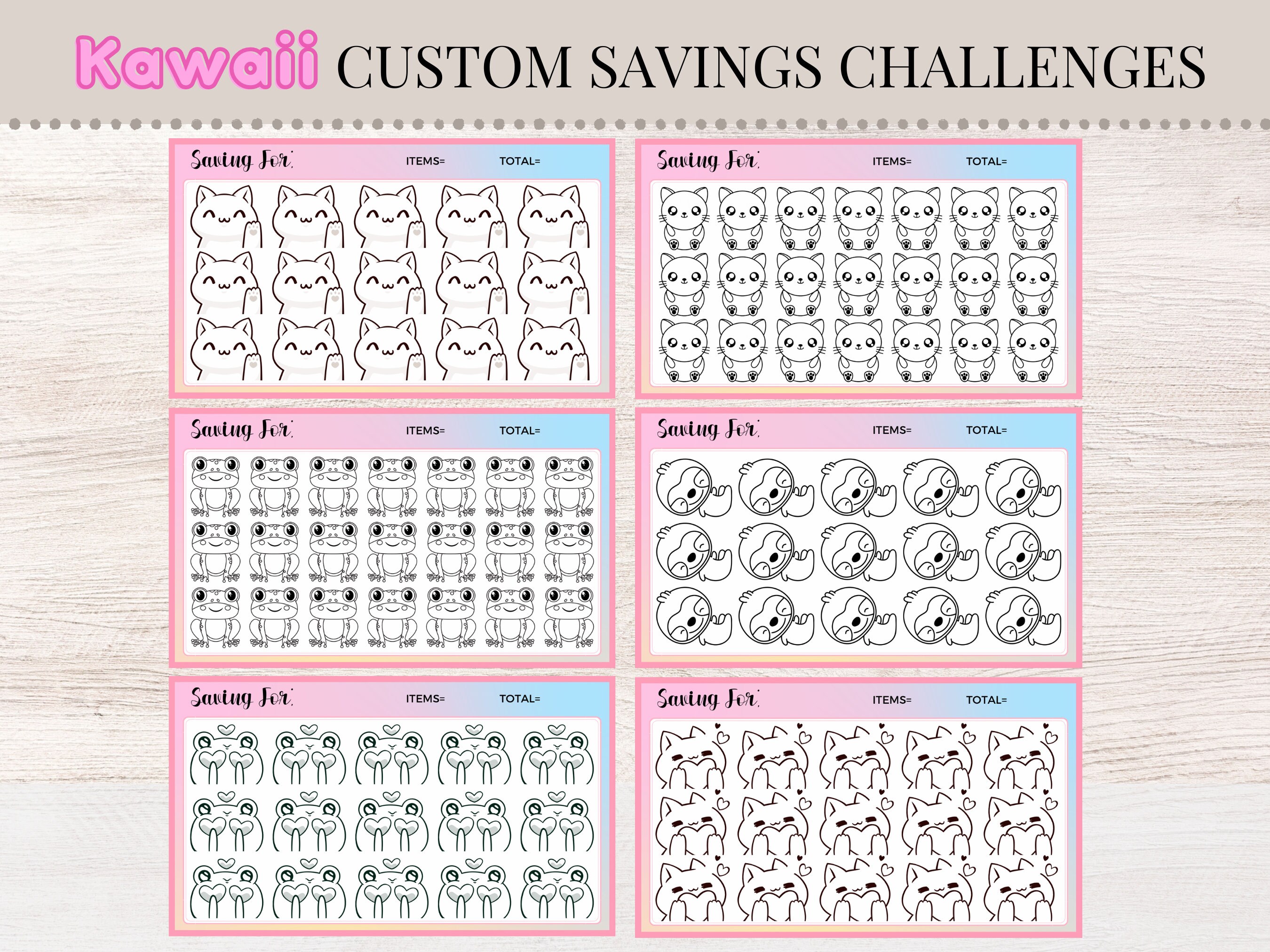 Kawaii Savings Challenge | Savings Challenge Bundle | Savings Tracker ...