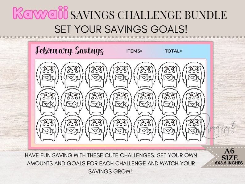 Kawaii Savings Challenge | Savings Challenge Bundle | Savings Tracker ...