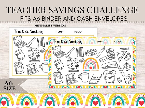 Teacher Savings Savings Challenge Savings Tracker Cash - Etsy