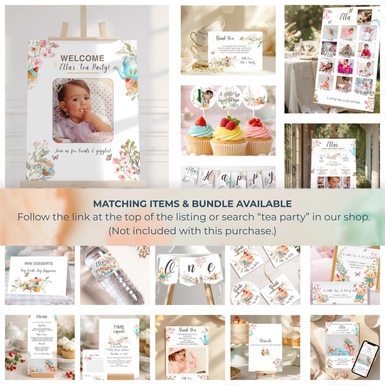 Tea Party First Birthday Photo Board, Pastel Floral Milestone Sign ...