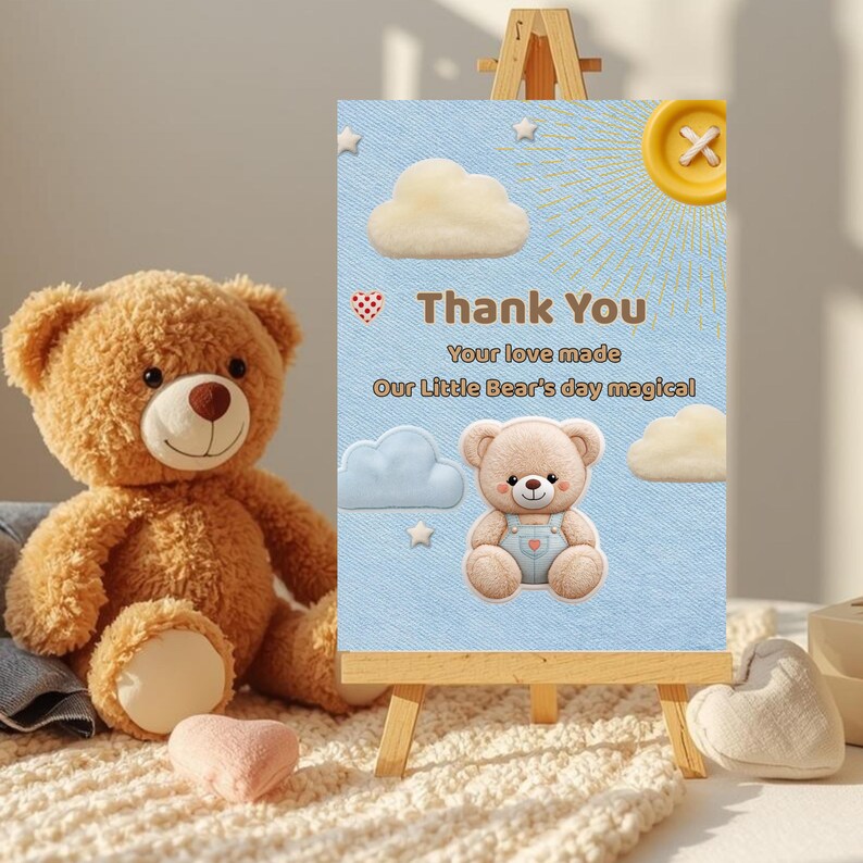 Teddy Bear Party Signs, Baby Boy Birthday Table Signs, Editable Canva ...