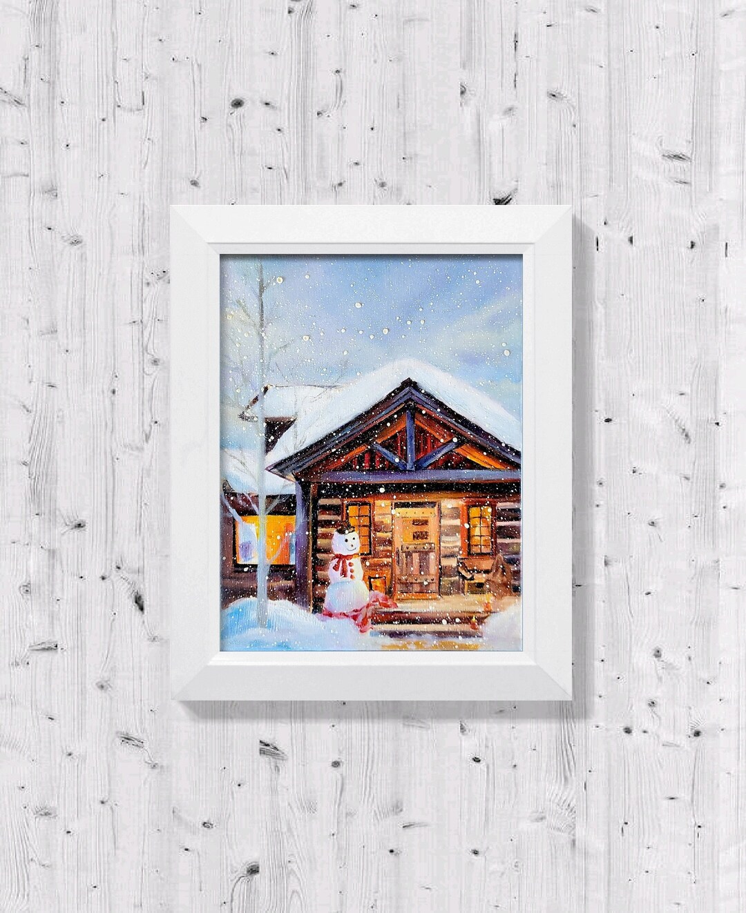 Original Christmas Cabin Art Painting on Canvas Oil, Snow House ...