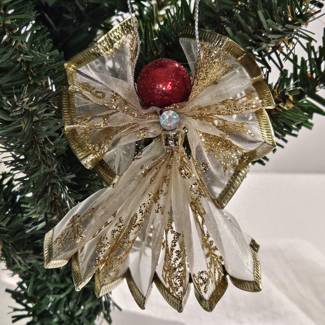 Gold Wired Ribbon Angel Ornament, Christmas Holiday Decorations ...