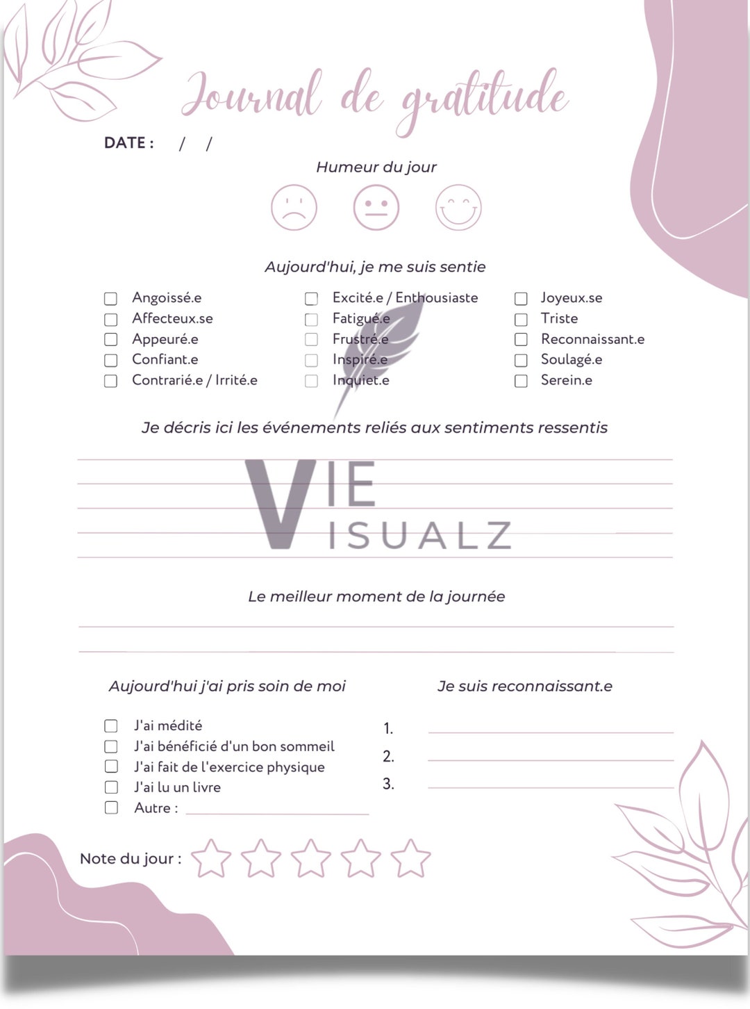 Journal de gratitude à imprimer Gratitude quotidienne Journal de ...