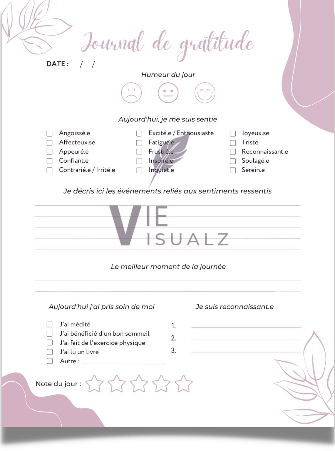 Journal de gratitude à imprimer Gratitude quotidienne Journal de ...