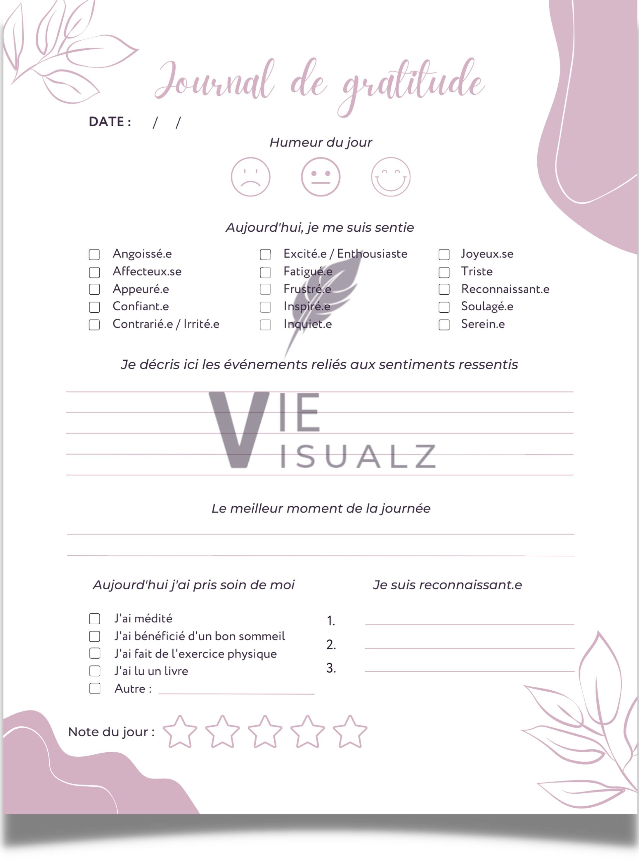 Journal de gratitude à imprimer Gratitude quotidienne Journal de ...