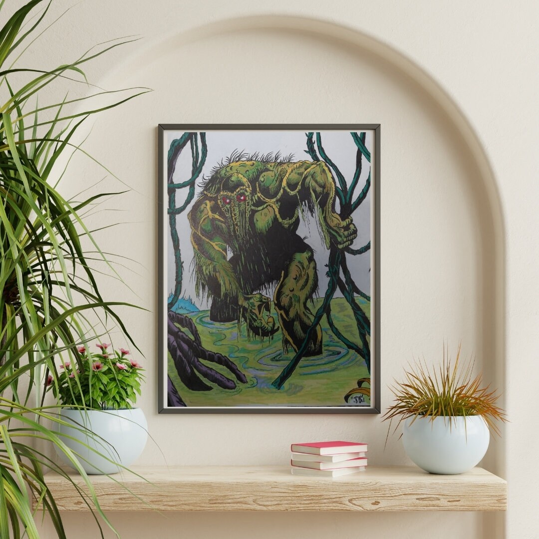 Swamp Thing Art Print, Printable Digital, Big Green Creature Walking in ...