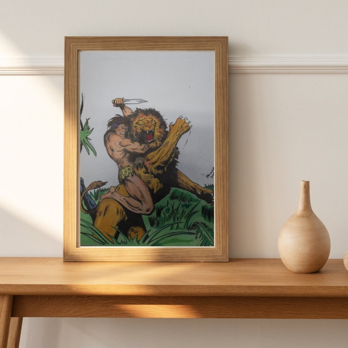 Tarzan Vs Lion Art Print, Printable Digital, Jungle Adventure Wall Art ...
