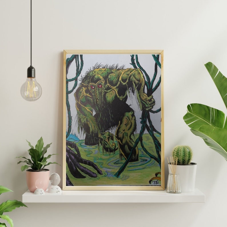 Swamp Thing Art Print, Printable Digital, Big Green Creature Walking in Water, Nature-themed ...
