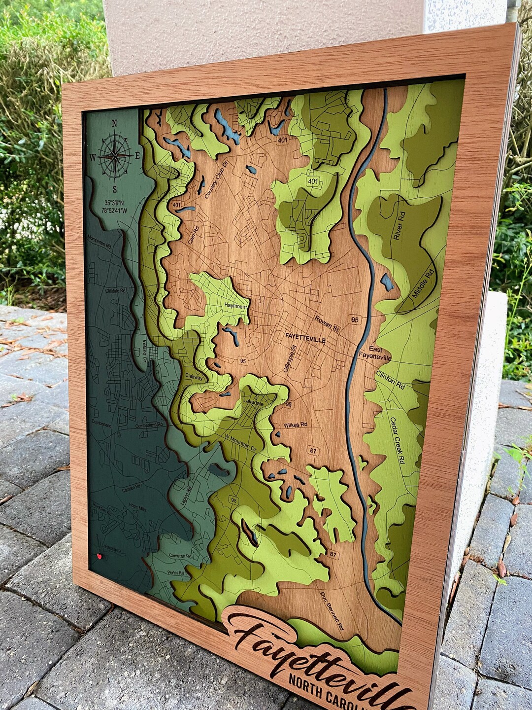 Fayetteville, North Carolina 3D Multi-layer Wood Map, Bathymetric ...
