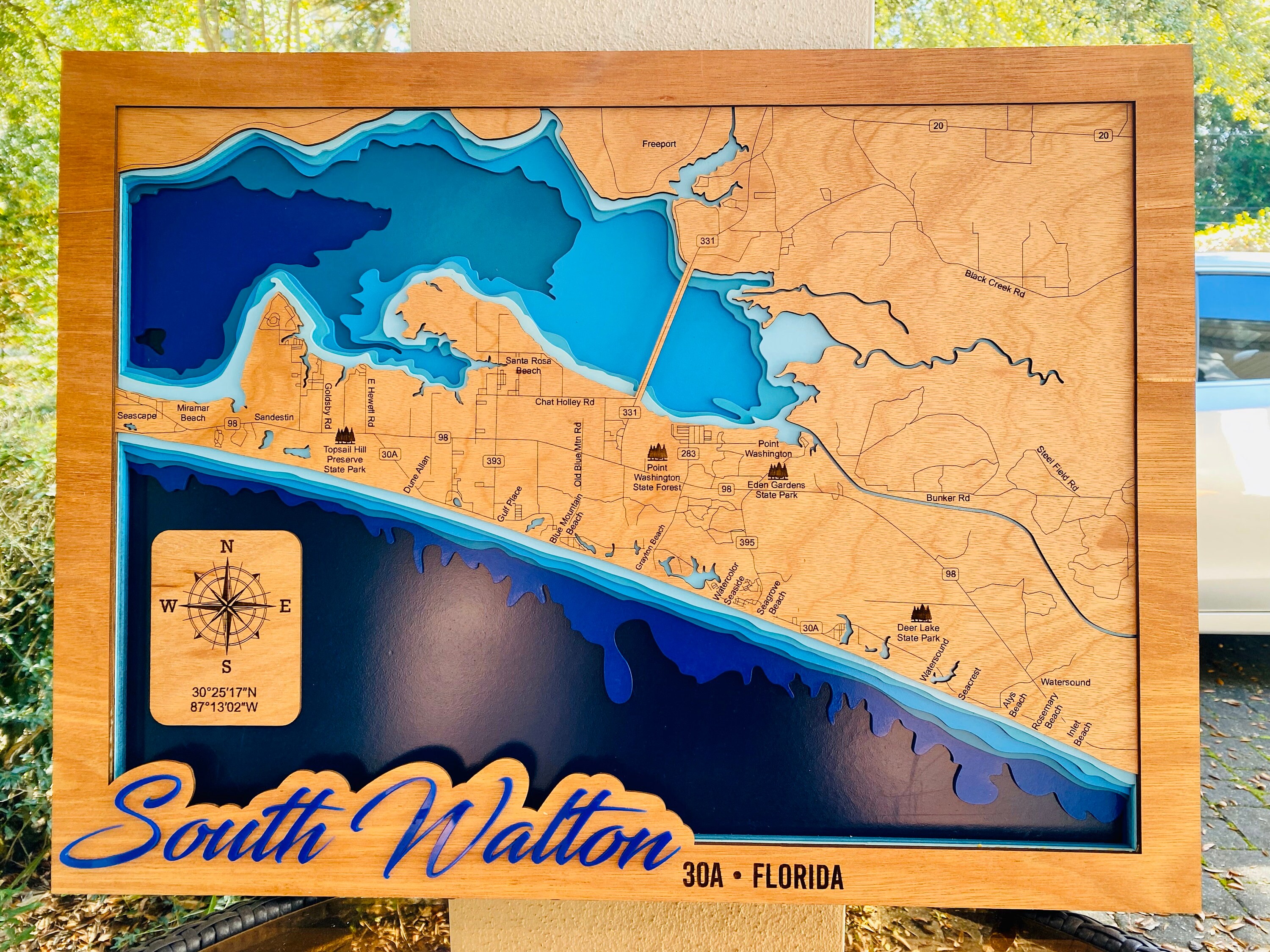 South Walton 30A Florida Seaside 3D Wood Map, Bathymetric, Topographic ...