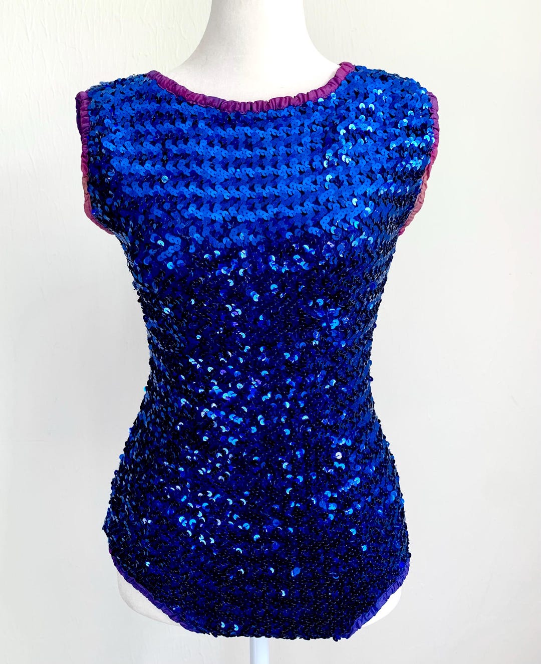 50’s Blue Sequin Majorette Baton Twirling Circus Leotard Bodysuit With ...