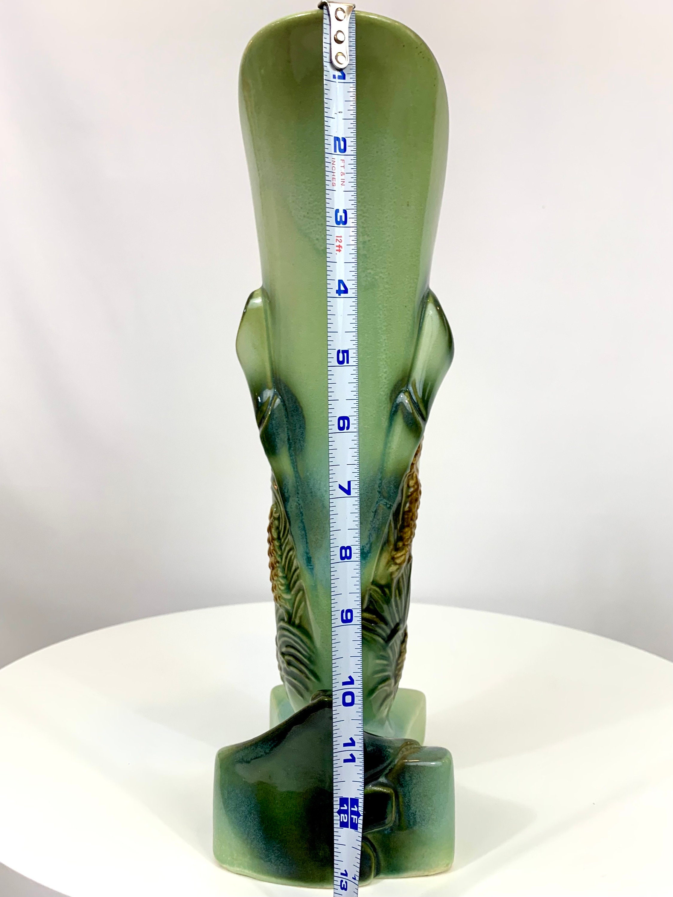 1950s Hull Ceramic Vase Ewer Parchment and Pine in Lovely Jade Tone ...