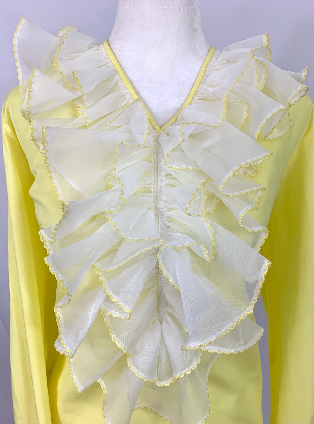 Lemon Yellow Blouse With Lots of Ruffle Chiffon Detail! - Etsy