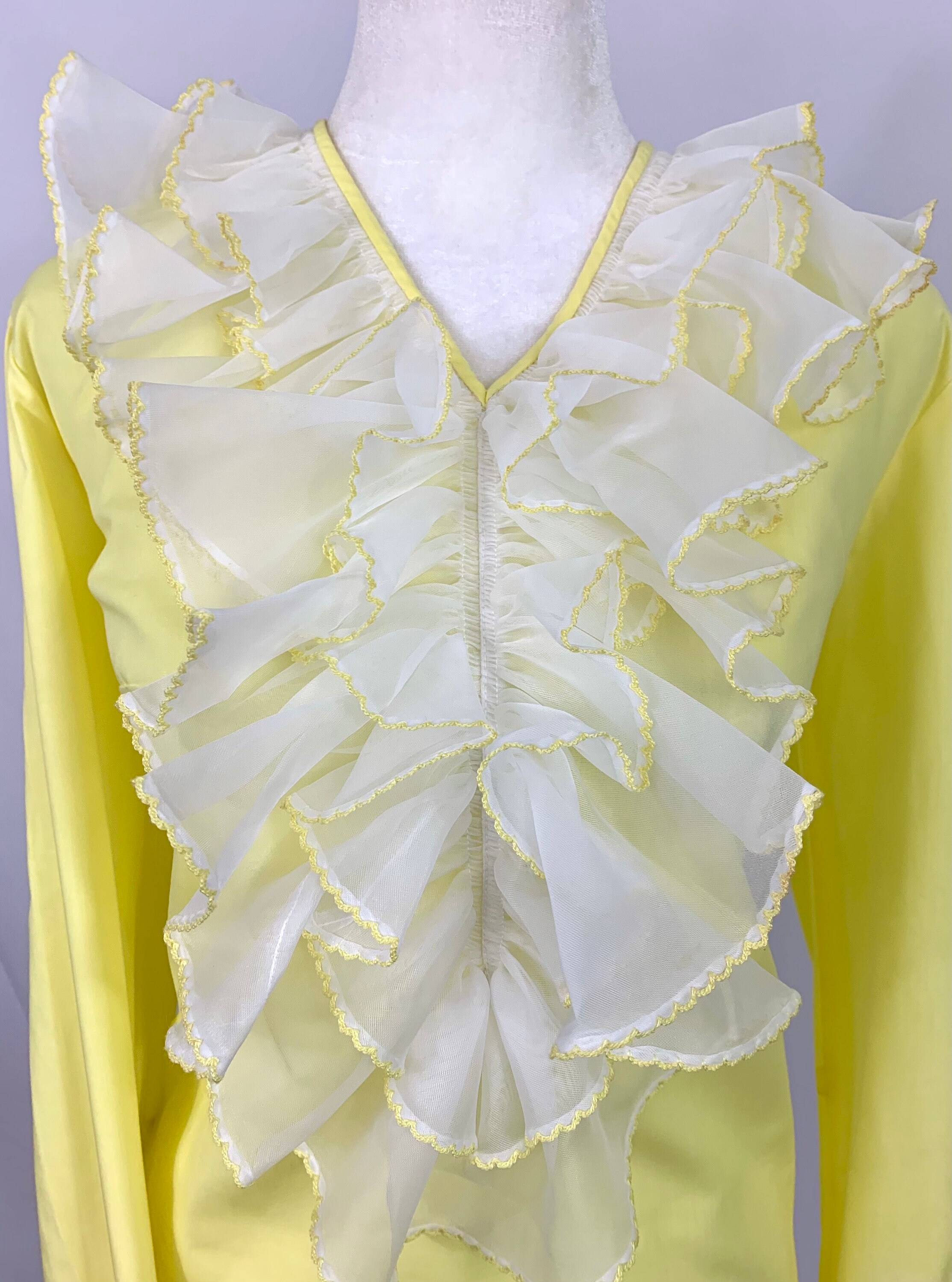 Lemon Yellow Blouse With Lots of Ruffle Chiffon Detail! - Etsy