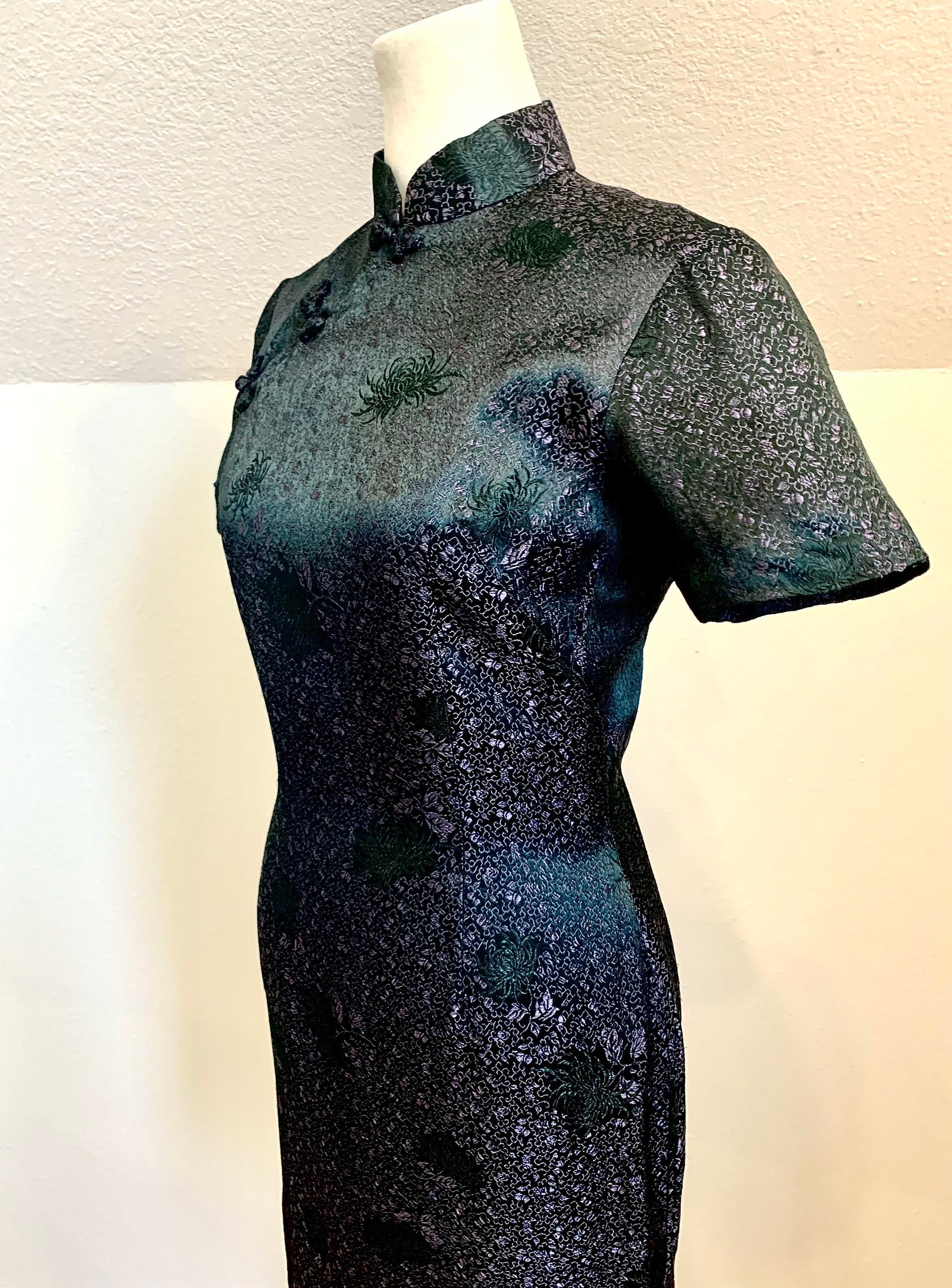 40s Handmade Cheongsam Black and Purple Iridescent - Etsy