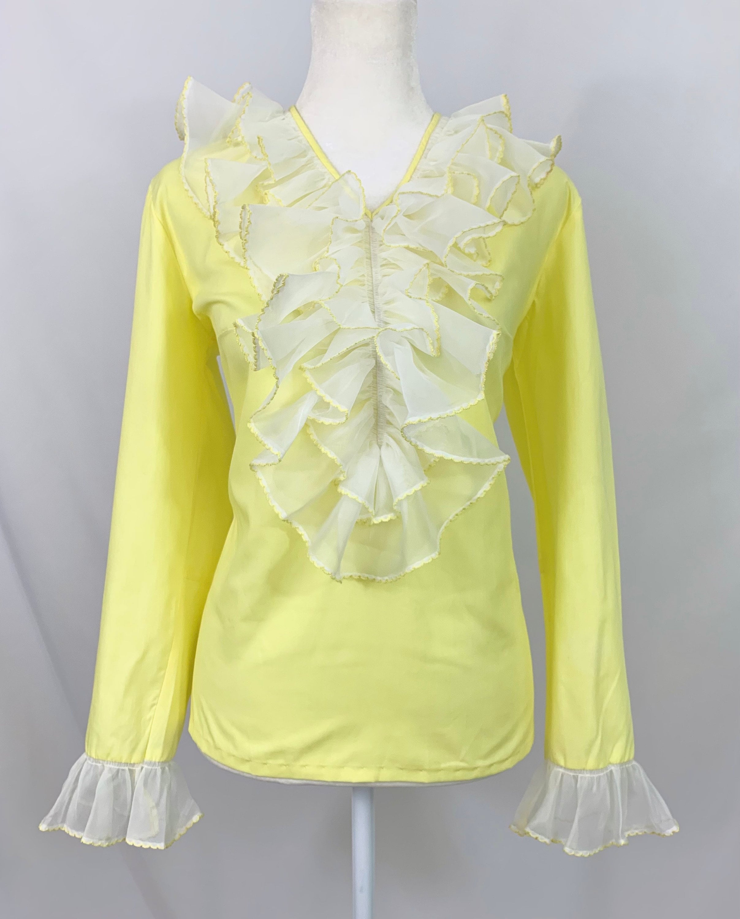Lemon Yellow Blouse With Lots of Ruffle Chiffon Detail! - Etsy