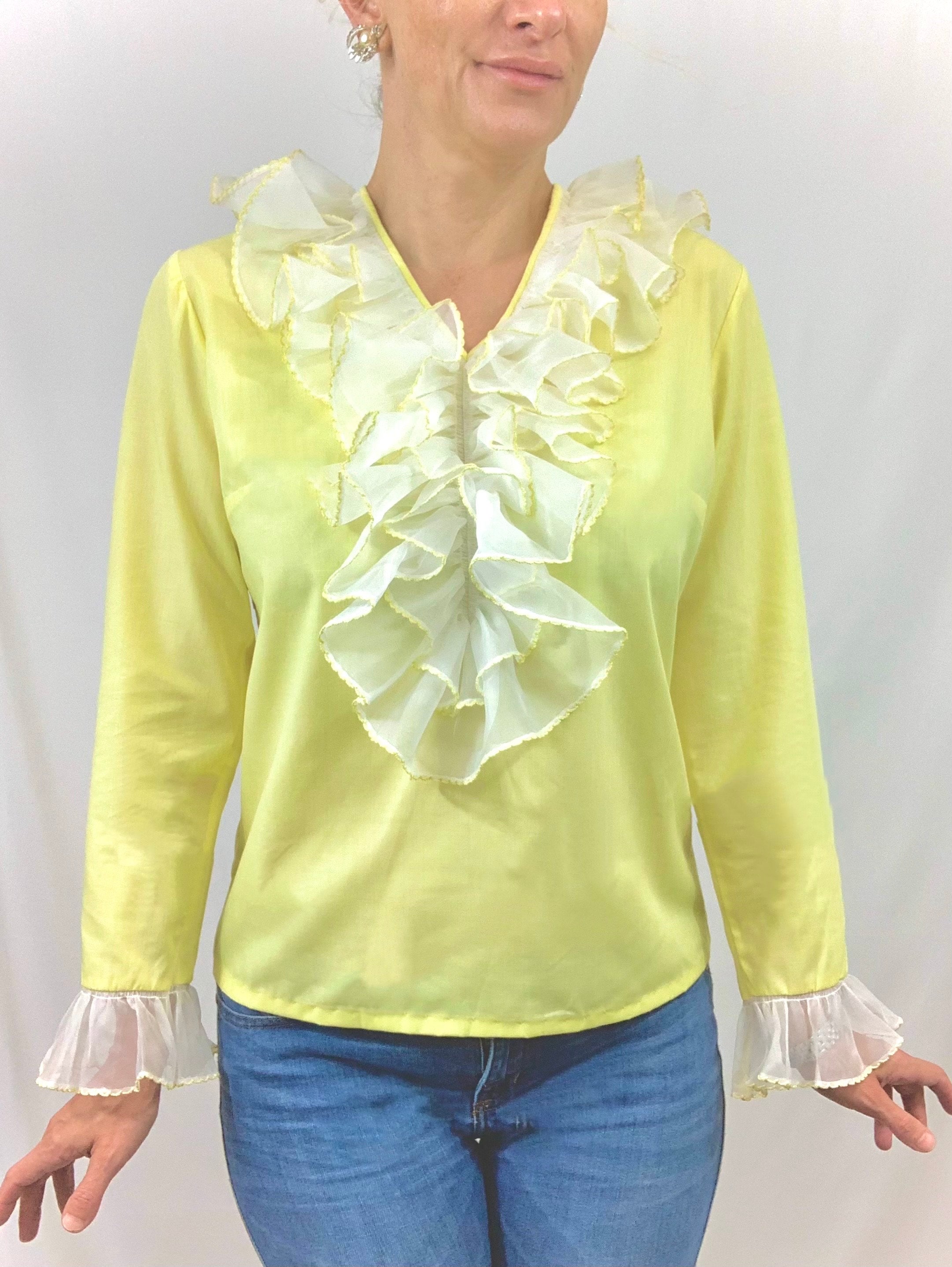 Lemon Yellow Blouse With Lots of Ruffle Chiffon Detail! - Etsy