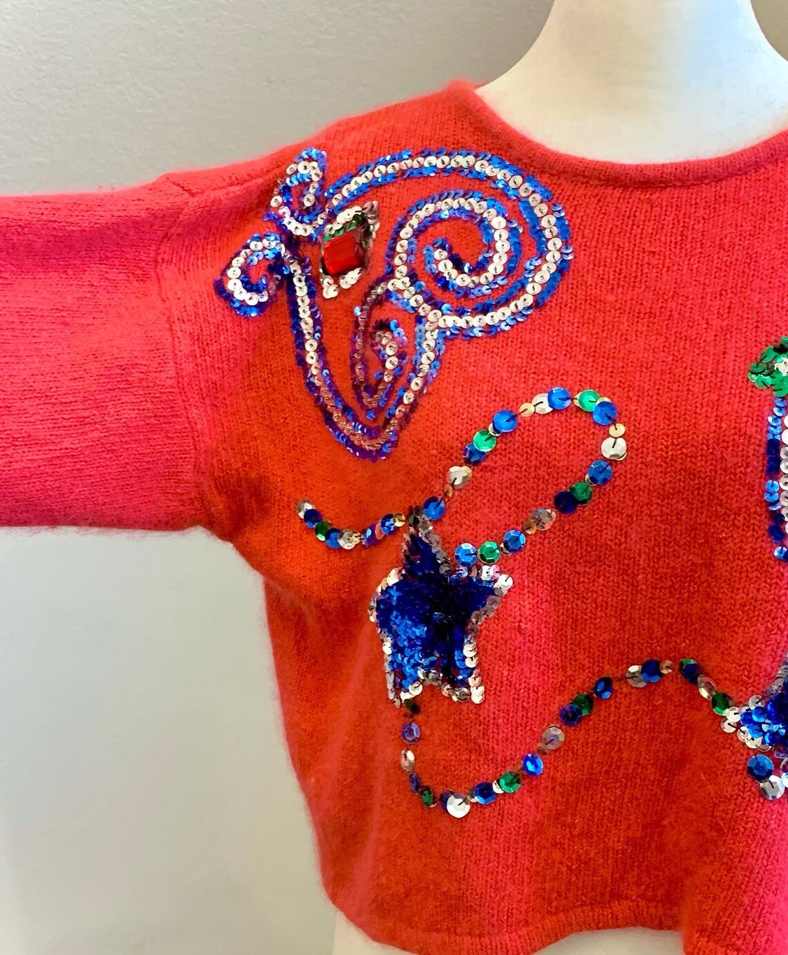 80’s Cropped Angora Bejeweled Sweater - Etsy