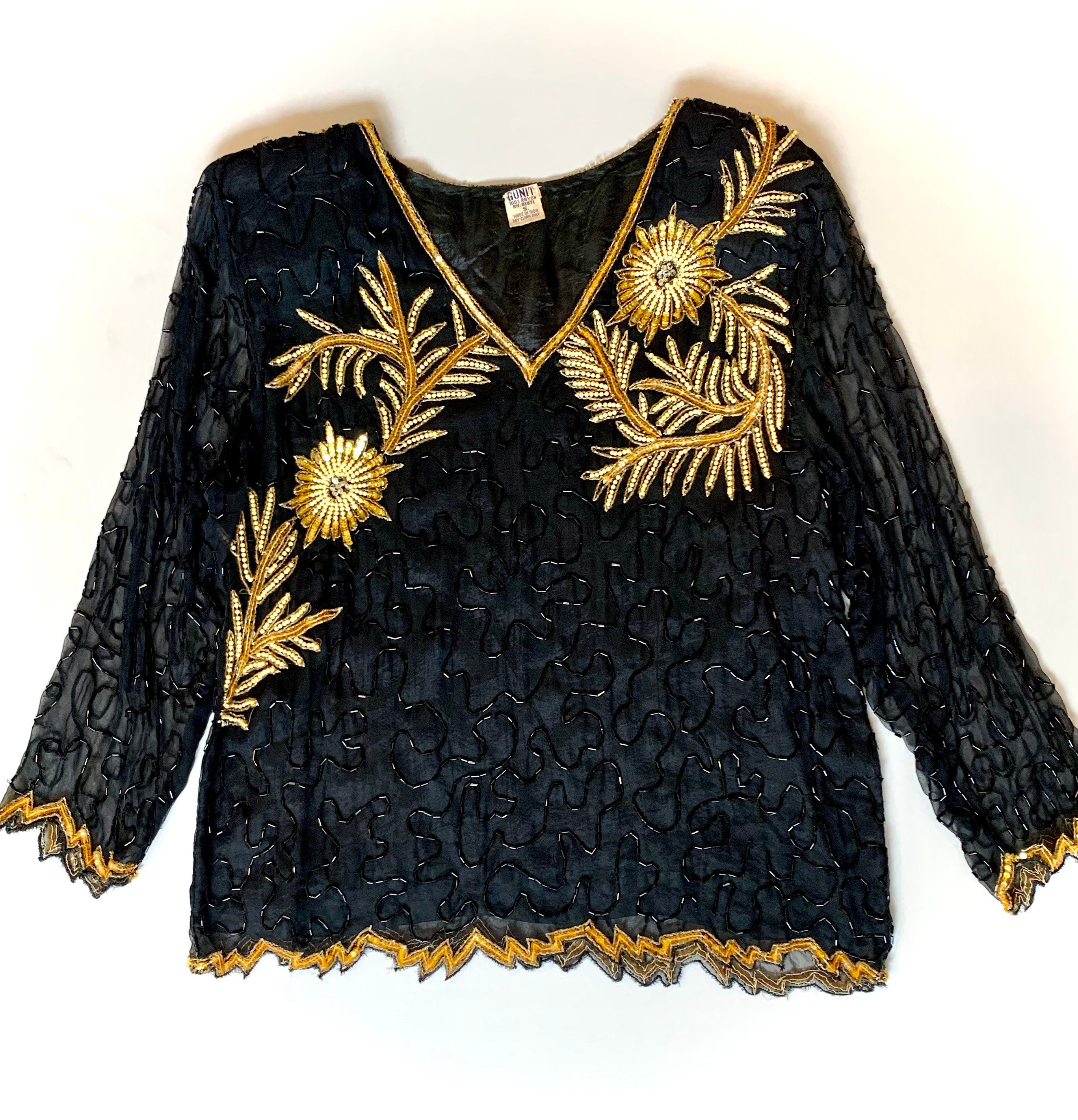 80’s Black Beaded Top Gold Accents - Etsy