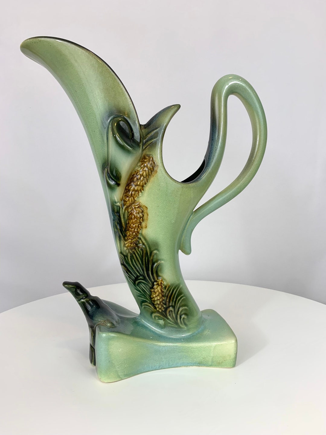 1950’s Hull Ceramic Vase Ewer Parchment and Pine in Lovely Jade Tone ...
