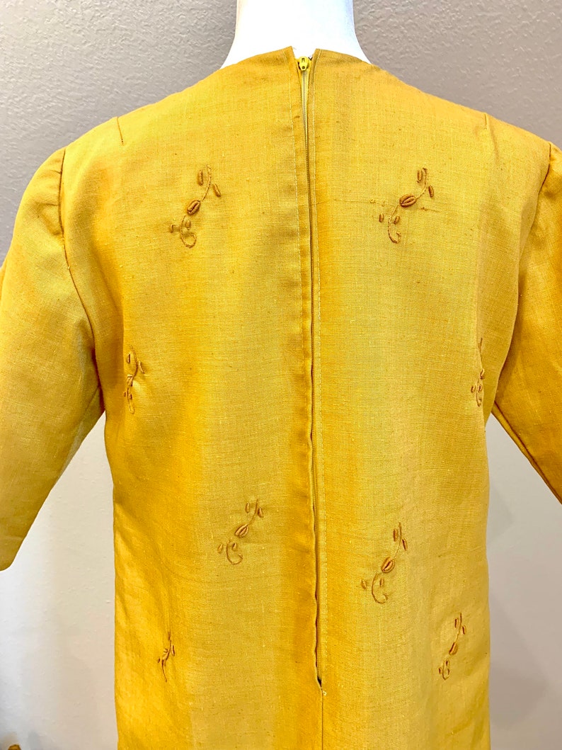 1960’s Yellow Shift Dress Handmade Embroidered - Etsy