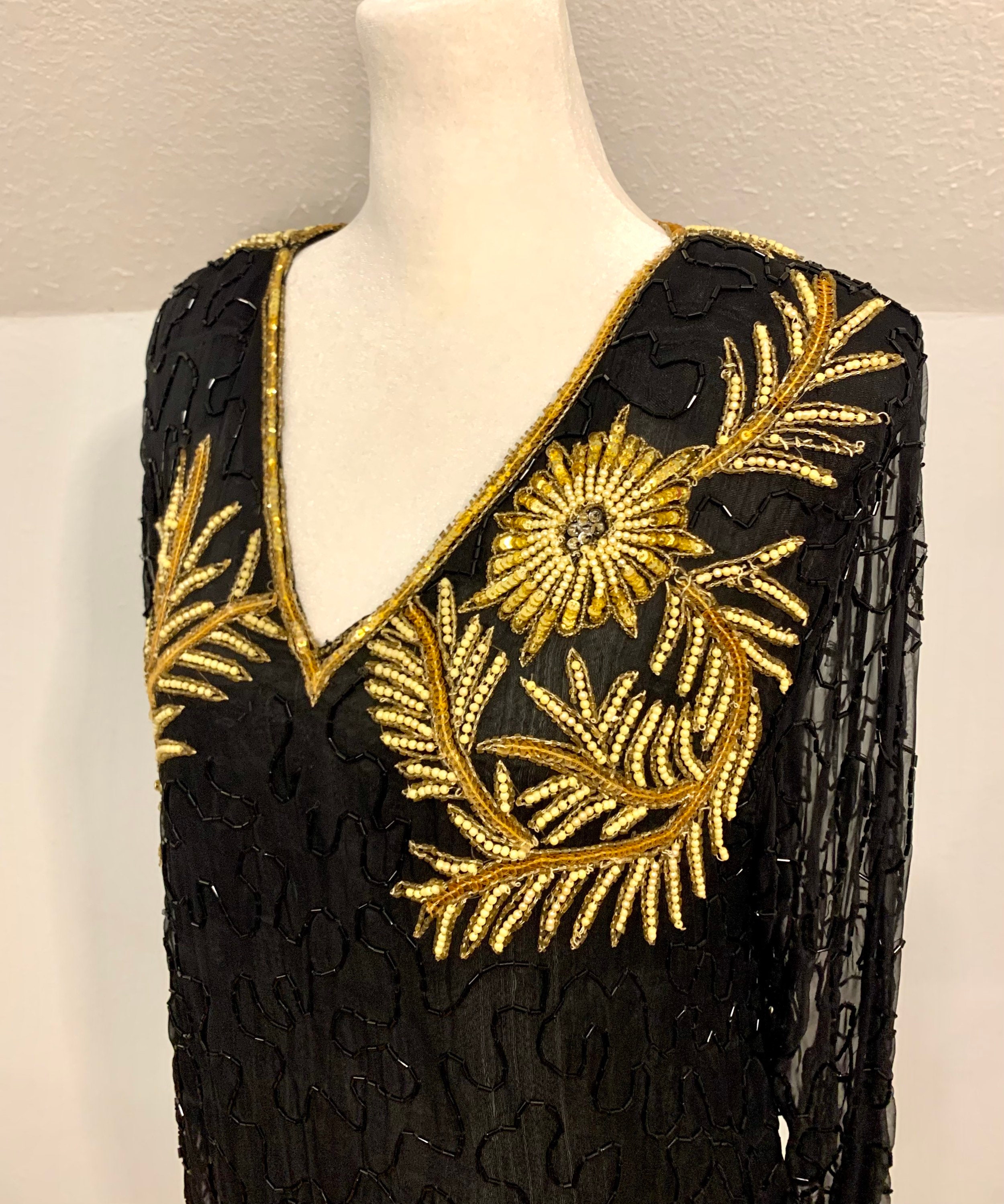 80’s Black Beaded Top Gold Accents - Etsy