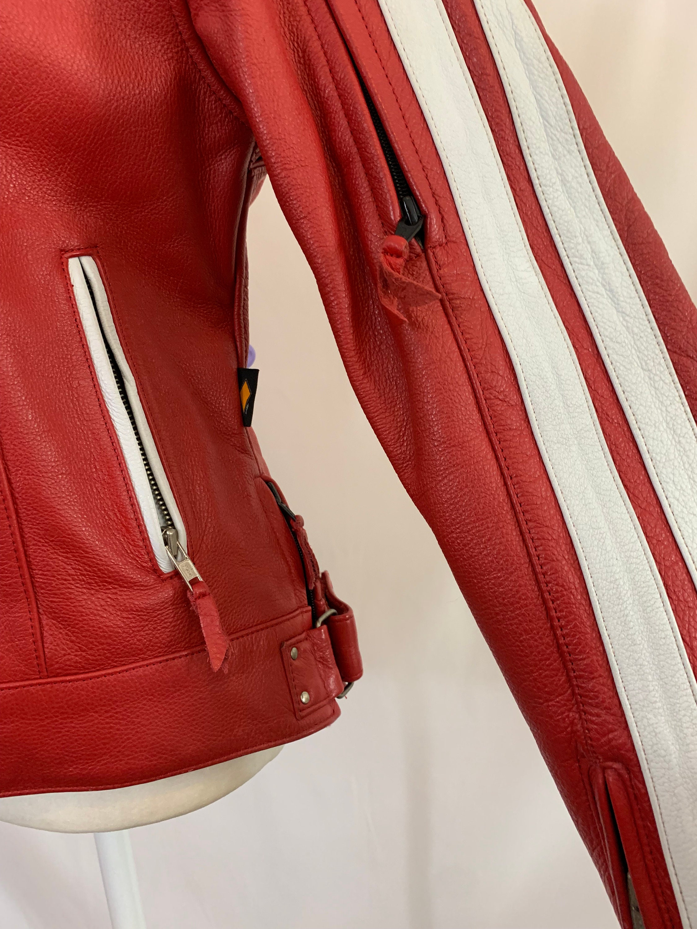 Red Leather Motorcycle Jacket by Power Trip 90’s Heavy Duty. Authentic ...