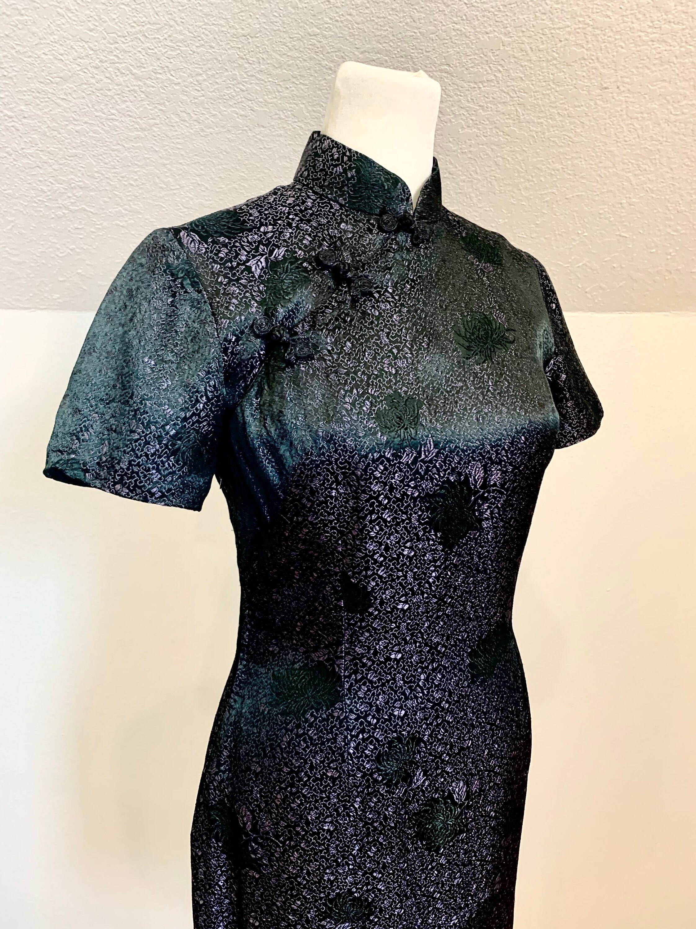 40s Handmade Cheongsam Black and Purple Iridescent - Etsy