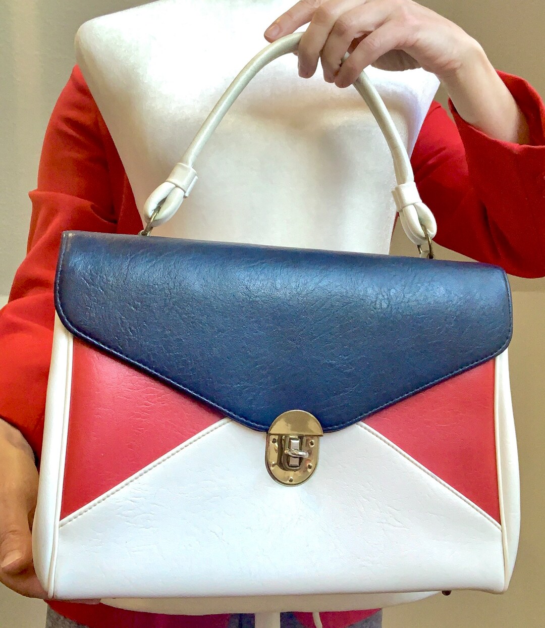 1960’s Vinyl Handbag Red, White and Blue - Etsy