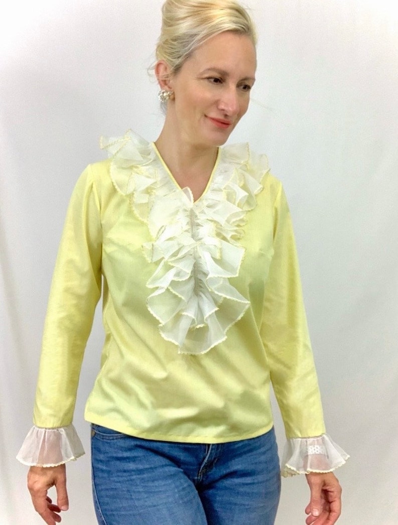Lemon Yellow Blouse With Lots of Ruffle Chiffon Detail! - Etsy
