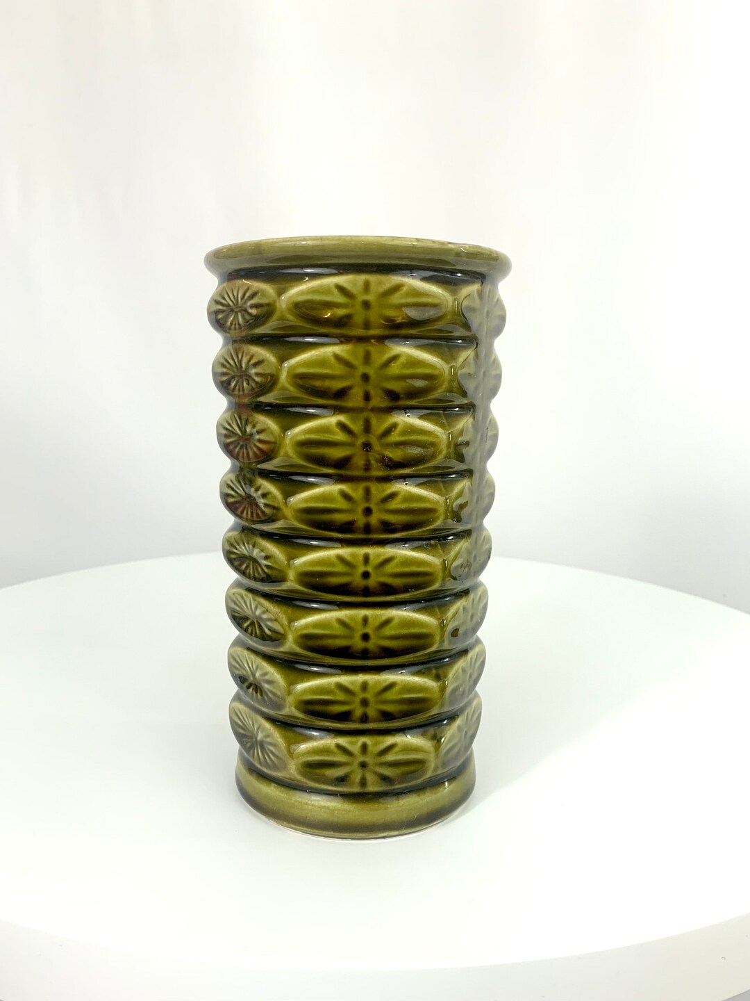 MCM Vintage Mccoy Floraline Dark Green Glazed Pottery Vase Objet D’art ...