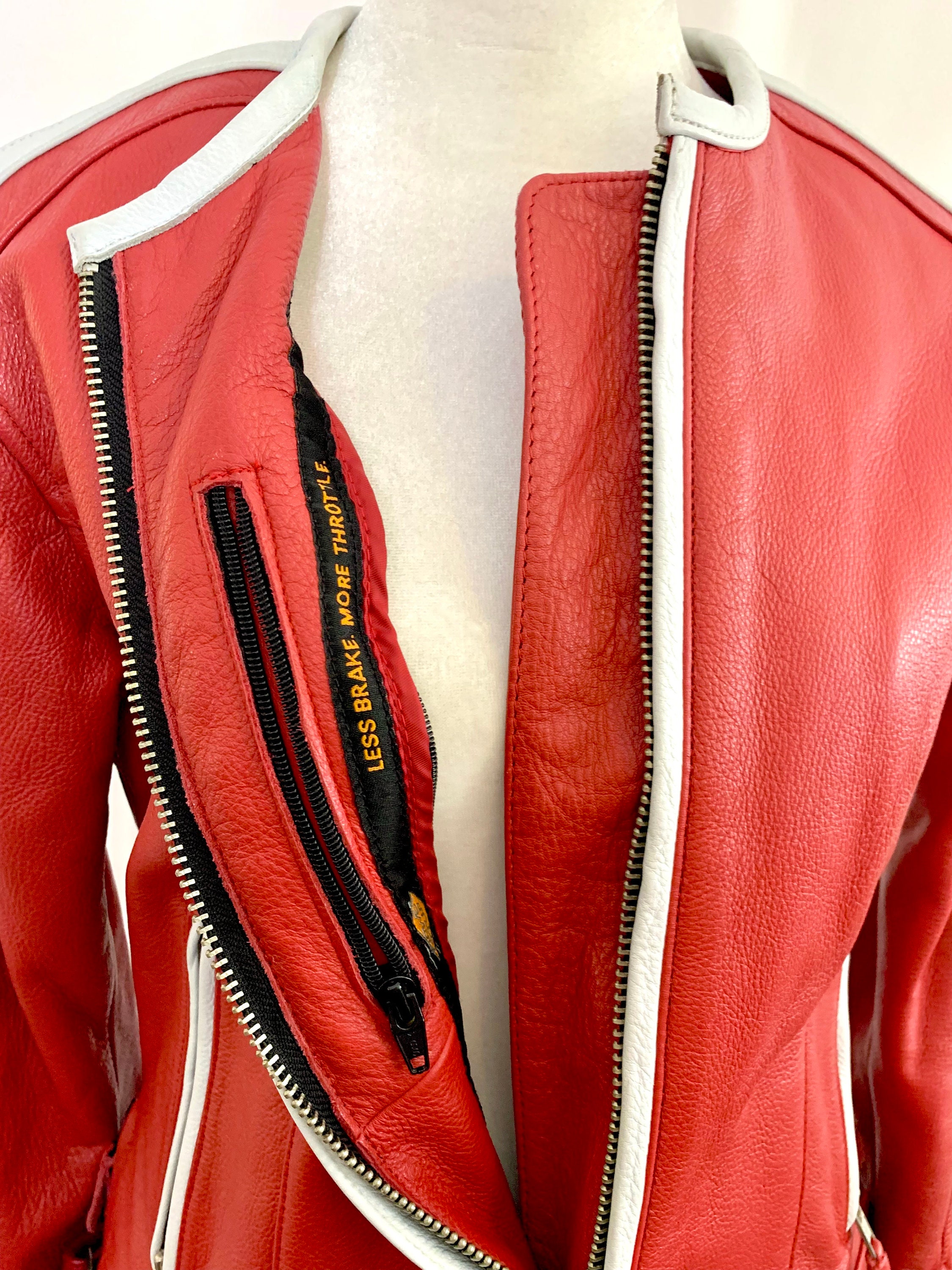 Red Leather Motorcycle Jacket by Power Trip 90s Heavy Duty. Authentic ...