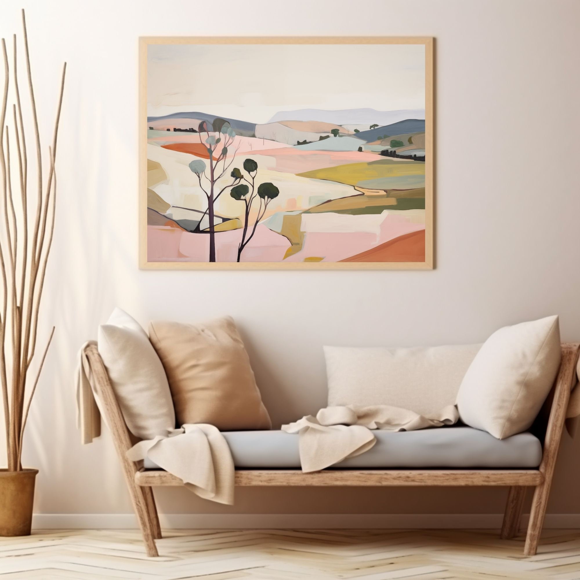 Large Modern Abstract Landscape, Pink Abstract Acrylic Painting, Pink ...