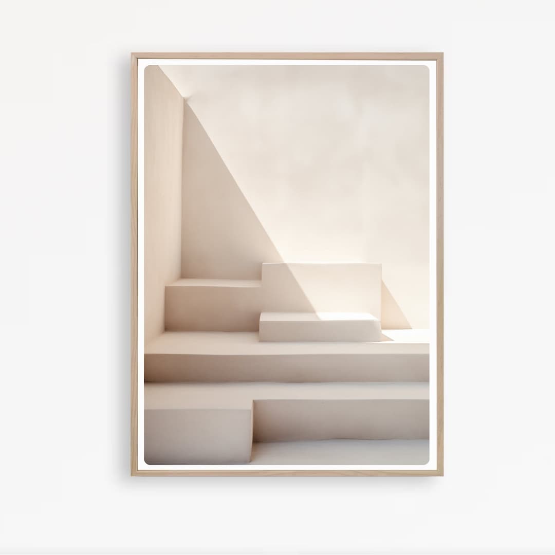 Stairway Print, Minimalist Stairs Painting, Beige Wall Art, Neutral ...